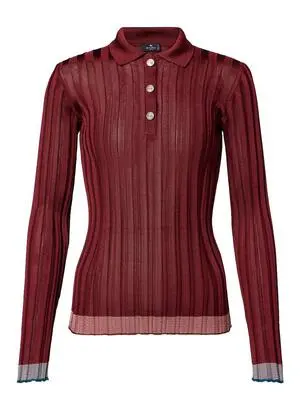Etro Ribbed-knit Polo Sweater - Burgundy