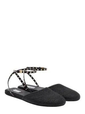 Alaïa Leather-trimmed Slingback Flats - Black