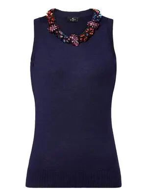 Etro Embellished Silk And Cashmere Top - Blue