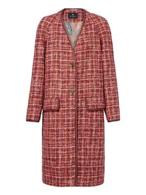 Etro Checked Cotton And Wool-blend Coat - Red