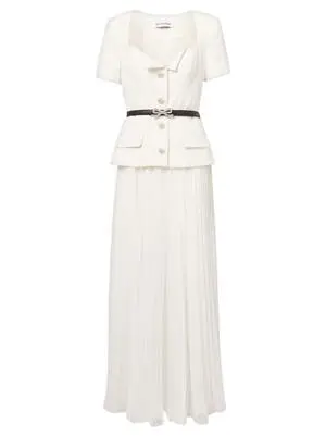 SELF-PORTRAIT Belted Plissé Crêpe Maxi Dress - White
