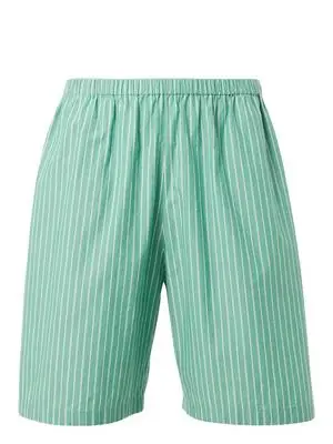 THE ROW Zindel Striped Cotton Shorts - Green