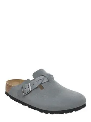 BIRKENSTOCK Boston Braided Suede Leather Clogs - Basalt Gray