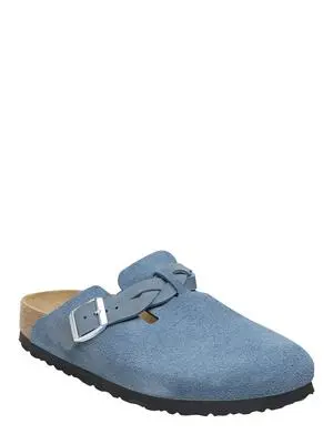 BIRKENSTOCK Boston Braided Suede Leather Clogs Elemental Blue