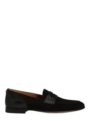 Dolce & Gabbana Suede Alligator-textured Loafers - Black