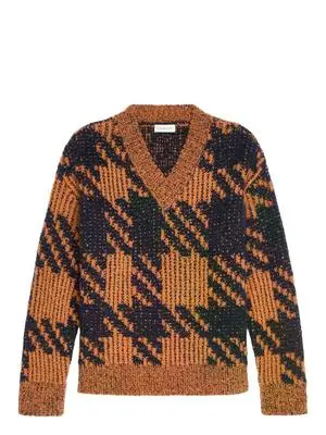 Dries Van Noten Houndstooth V-neck Sweater - Brown