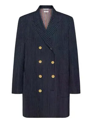 Thom Browne Pinstripe Double-breasted Jacket - Blue