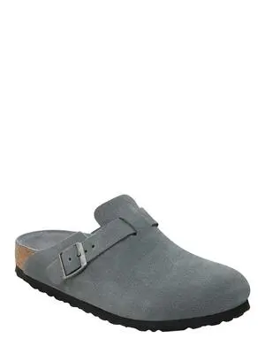 BIRKENSTOCK Boston Soft Footbed Suede Leather Clogs Basalt Gray Tonal