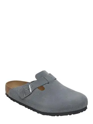 BIRKENSTOCK Boston Soft Footbed Suede Leather Clogs Basalt Gray
