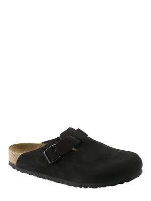 BIRKENSTOCK Boston Soft Footbed Suede Leather Clogs Black