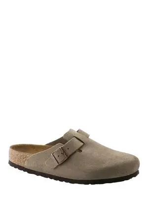BIRKENSTOCK Boston Soft Footbed Suede Leather Clogs Taupe
