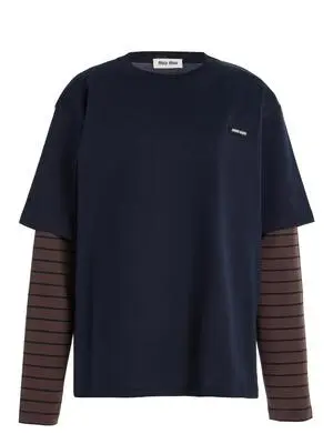 Miu Miu Layered Cotton Jersey T-shirt - Blue