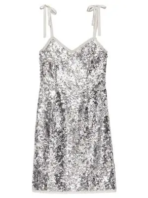 Prada Sequin Tie-shoulder Midi Dress - Argento