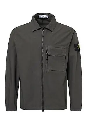 Stone Island Canvas Weave Logo-patch Cotton Jacket - Lead Grey