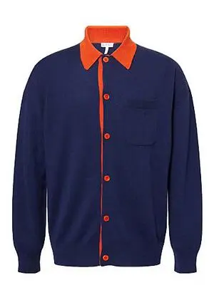 Loewe Relaxed-fit Wool Cardigan - Navy Blue/orange
