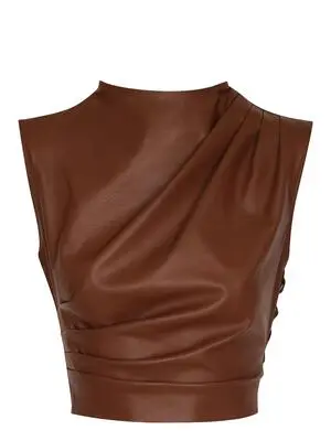 ANDRES OTALORA Recuerdame Gathered Leather Top - Brown