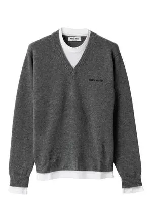 Miu Miu Cashmere V-neck Sweater - Slate Gray