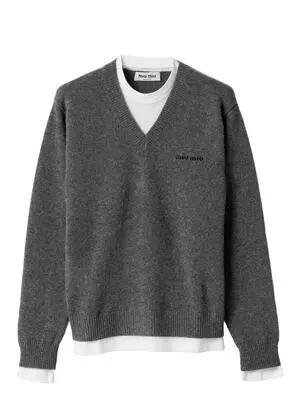 Miu Miu Cashmere V-neck Sweater - Slate Gray