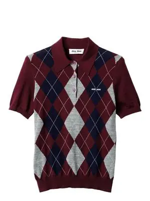 MIU MIU Argyle Intarsia Wool Polo Shirt