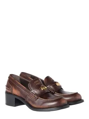 Miu Miu Decò Calf Leather Loafers - Ebony