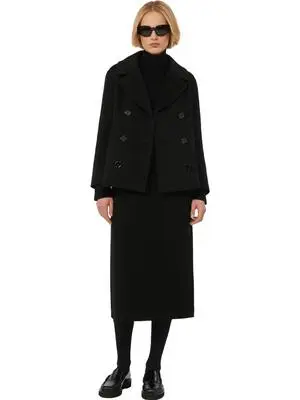 Max Mara Wool Double Drap Pea Coat - Black