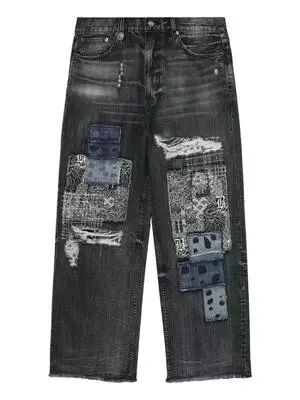A BATHING APE Patchwork Frayed Loose-fit Jeans - Black