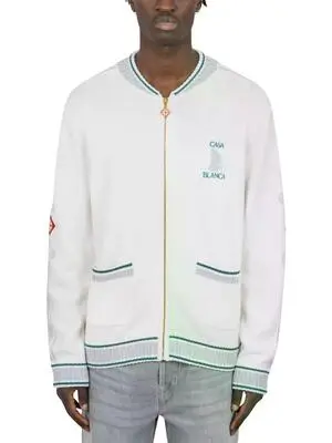 Casablanca Logo-jacquard Zip-up Cardigan - White