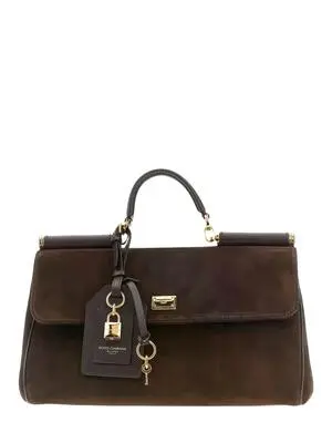 Dolce & Gabbana My Sicily Suede Tote Bag With Padlock - Brown
