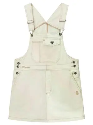 FINGERCROXX Heart-detail Pinafore Denim Mini Dress - White