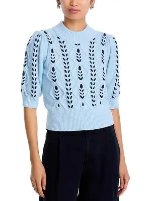 Rails Contrast Diamond Knit Sweater - Sky Navy Cables