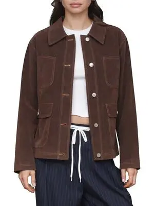 Avec Les Filles Faux Suede Crop Barn Jacket - Espresso