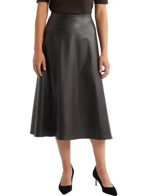 Anne Klein Faux Leather A-line Midi Skirt - Deep Mahogany