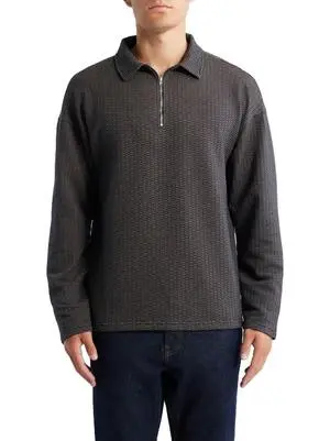 KROST Mini Jacquard Quarter Zip Long Sleeve Polo - December Sky