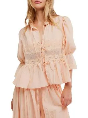 Free People Forever Young Lace Accent Tie Front Top - Peach Pit