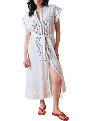 CAPE COVE Cap Sleeve Embroidered Dress - Ivory