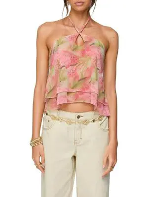 EDIKTED Dragon Lily Tiered Chiffon Halter Top - Mix