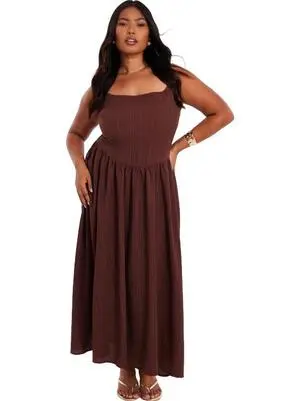 QUIZ Textured Drop Waist Dress - Brown