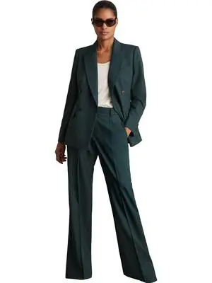REISS Jade Wool-blend Wide-leg Suit Trousers - Green