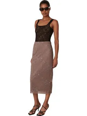 REISS Rita Lace Pencil Skirt - Taupe Brown