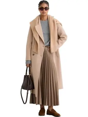 REISS Seren Pleated Midi Skirt - Mocha Brown