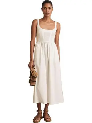 REISS Kori Perforated-knit Cotton-skirt Midi Dress - Ivory