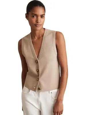 REISS Knitted Button-through Vest - Neutral