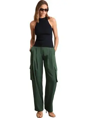 REISS Orla Wide-leg Pleated Cargo Trousers - Green