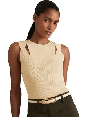 REISS Rhylee Rib-Knit Vest Cream