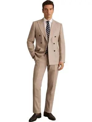 REISS Venus Wool-blend Slim-fit Suit Trousers - Oatmeal Brown