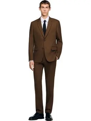 Sandro Tailored Virgin Wool Jacket - Tobacco Brown