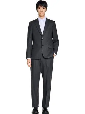 Sandro Tailored Virgin Wool Suit Jacket - Heather Charcoal
