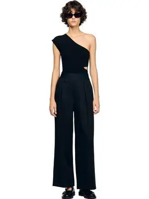 Sandro Asymmetric Knit Bodysuit - Black