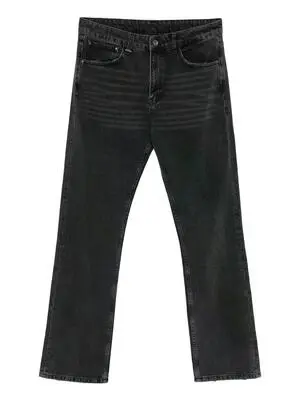 FLANEUR Frayed Hem Straight Leg Jeans - Black
