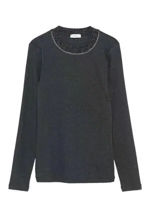 Peserico Embellished Neck Long-sleeve Top - Grey